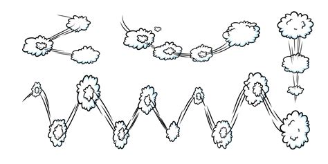 Comic speed effect with clouds. Comic clouds with motion trail lines. Vector illustration ...