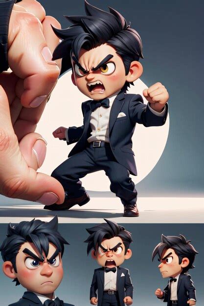 Premium Photo 3d Chibi A Person Holding A Toy In A Suit And Tie With A Finger On It And A Hand