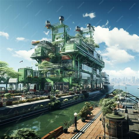 Premium Photo Container Rail Terminal In A Green Atmosphere