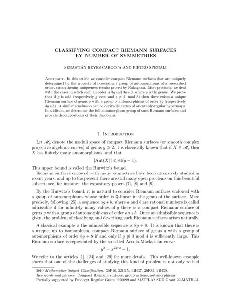 Pdf Classifying Compact Riemann Surfaces By Number Of Symmetries