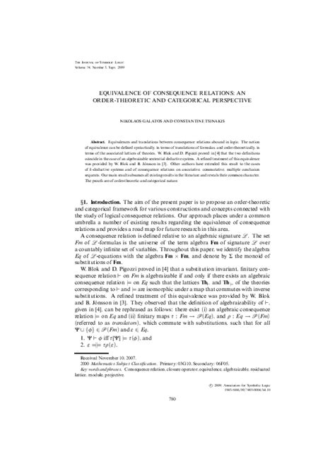 Pdf Equivalence Of Consequence Relations An Order Theoretic And