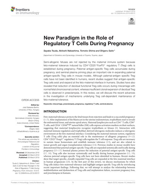 Pdf New Paradigm In The Role Of Regulatory T Cells During Pregnancy