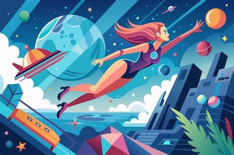 Explore Meta World Illustration A Woman Dives Into Premium AI