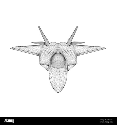 Combat Fighter Jet Wireframe From Black Lines Isolated On White