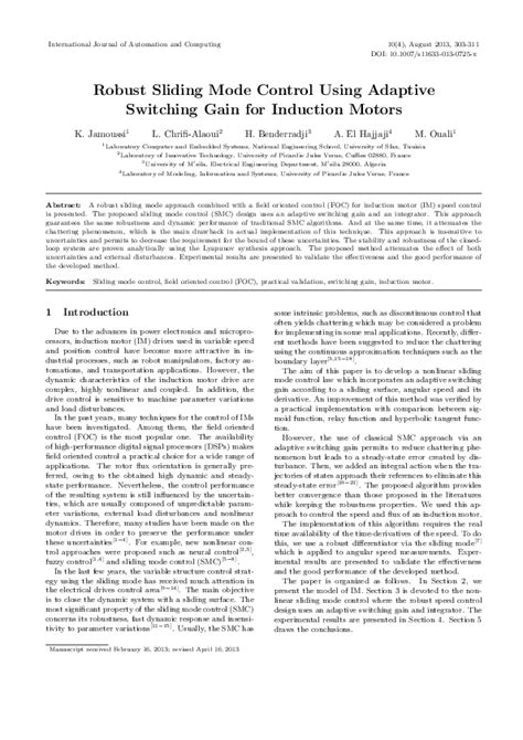 Pdf Robust Sliding Mode Control Using Adaptive Switching Gain For