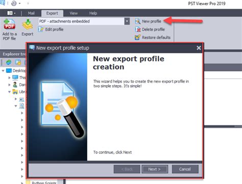 make an email export profile in pstviewer pro viewer for outlook pst
