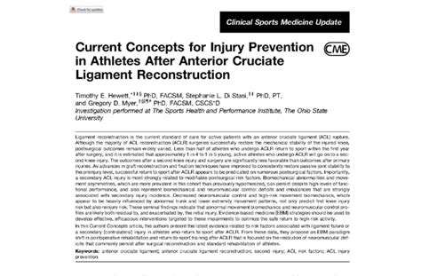Current Concepts For Injury Prevention In Athletes After Anterior