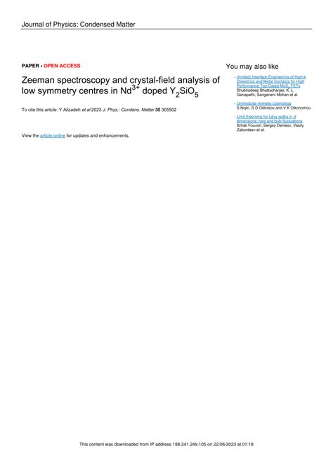 Pdf Zeeman Spectroscopy And Crystal Field Analysis Of Low Symmetry Centres In Nd3 Doped Y2sio5