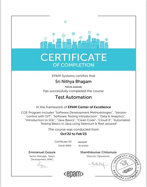 sri nithya bhagam on linkedin epam testautomation kluniversity