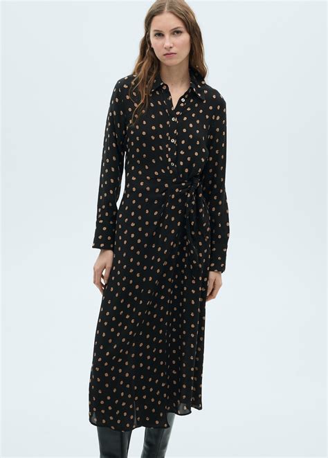 Polka Dot Shirt Dress With Knot Detail Women Mango India