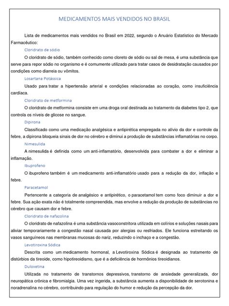 Medicamentos Mais Vendidos No Brasil Pdf