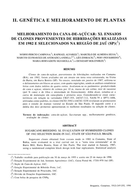 Pdf Sugarcane Breeding Xi Evaluation Of Hybridized Clones Of 1982