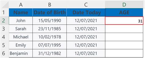 How To Calculate Age In Microsoft Excel For The Entire Column