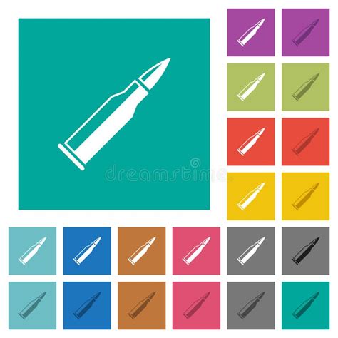 Bullet Rifle Ammo With Gloss Square Flat Multi Colored Icons Stock