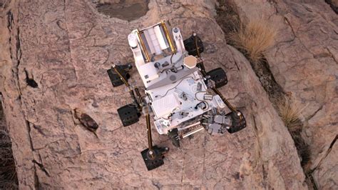 Mars Rover Robotic Space Autonomous Vehicle On A Deserted Planet Top View 3d Illustration