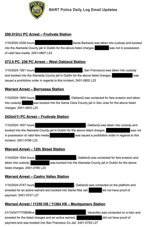 You Can Receive A Daily Update Of Bart Police Arrests R Bart