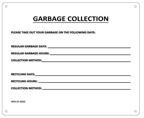 Garbage Collection Sign Aluminium Sign