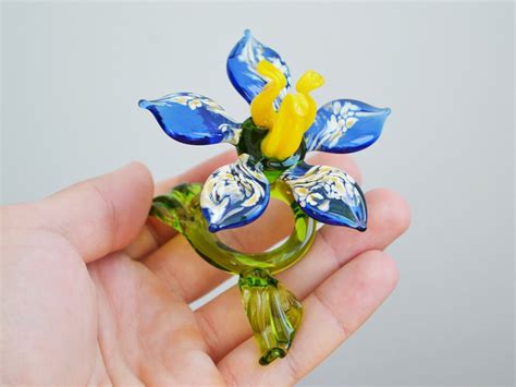 Blue Glass Flowers Figurine Blown Flower Sculpture Art Glass Etsy