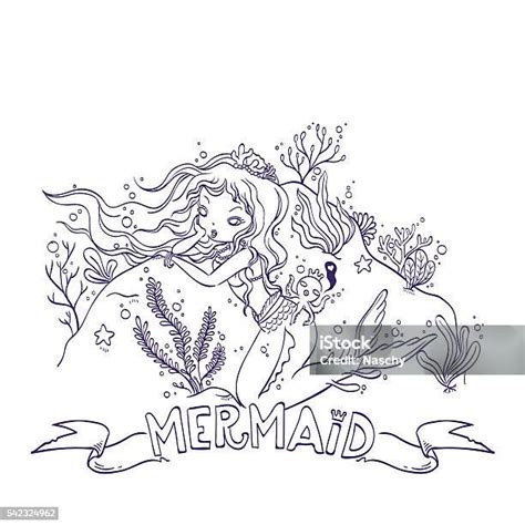 인어 색칠놀이 대한 공주에 대한 스톡 벡터 아트 및 기타 이미지 공주 귀여운 껍데기 Istock