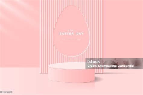 분홍색 3d 달걀 실린더 연단 받침대 사실적 또는 달걀 구멍 모양의 배경이 있는 쇼케이스용 무대 모형 제품 프레젠테이션을 위한