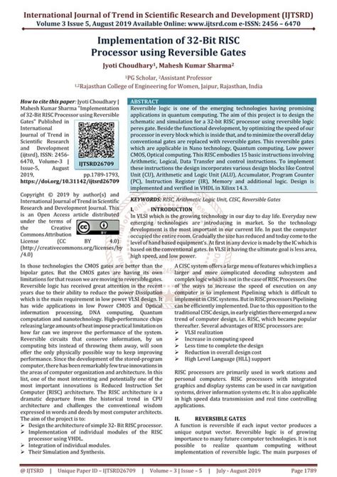 Implementation Of Bit RISC Processor Using Reversible Gates PDF