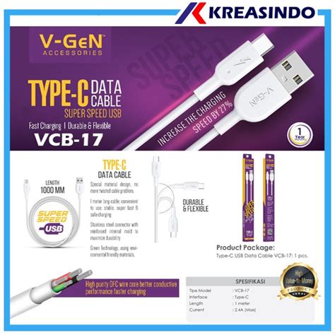 Jual KABEL DATA V GEN VCB 17B TYPE C FAST CHARGING Shopee Indonesia