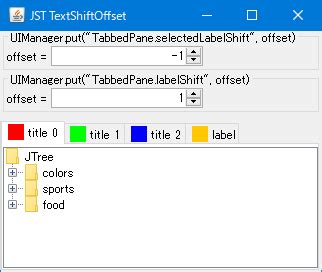 JTabbedPaneのタブのテキストシフト量を変更する Java Swing Tips