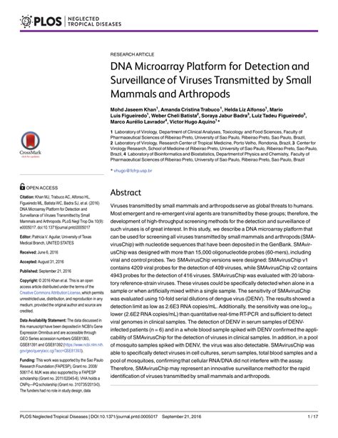 PDF DNA Microarray Platform For Detection And Surveillance Of Viruses Transmitted By Small