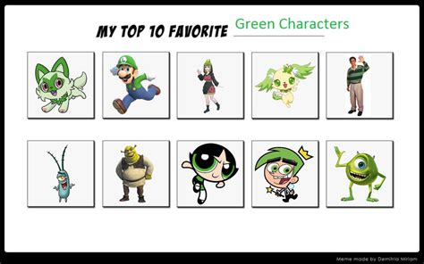 My Top 10 Favorite Green Characters Meme By Lucianfilms2 On Deviantart