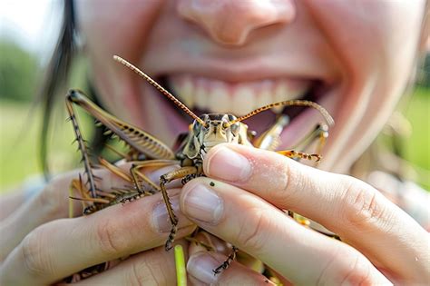 Eating Edible Insects Closeup Eating Bugs Eating Insect Snacks Exotic