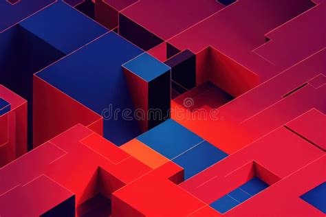 Ravishing Isometric Architectural Design Of Red And Blue Geometric