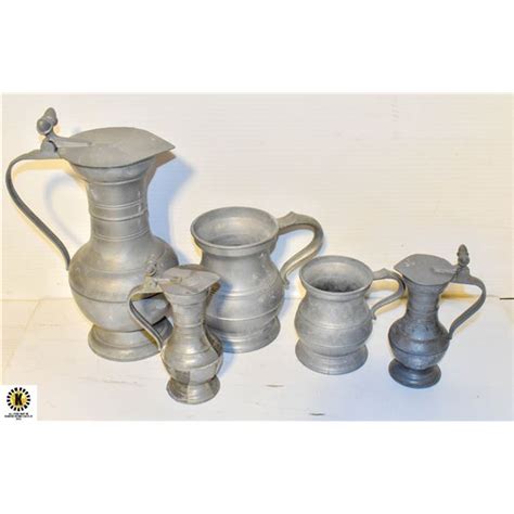 Flat Of Vintage Pewter Tankards