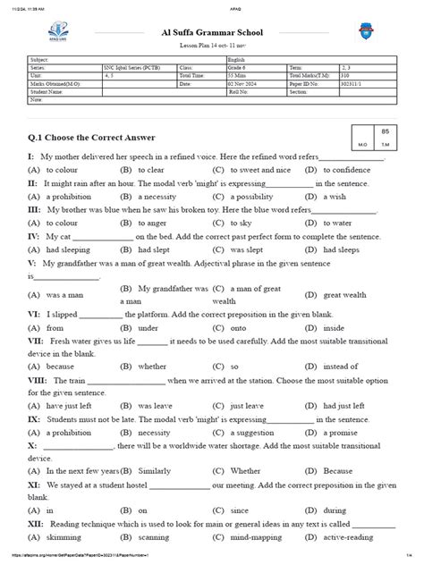 English6 Unit 78 Q Bank Pdf Verb Semantic Units