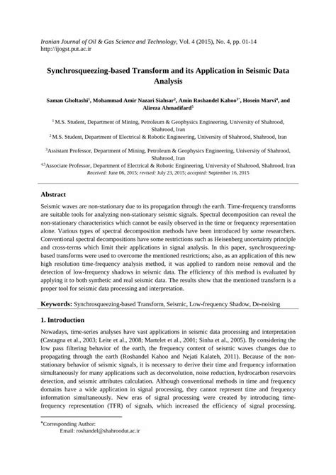 pdf synchrosqueezing based transform and its …ijogst put ac ir