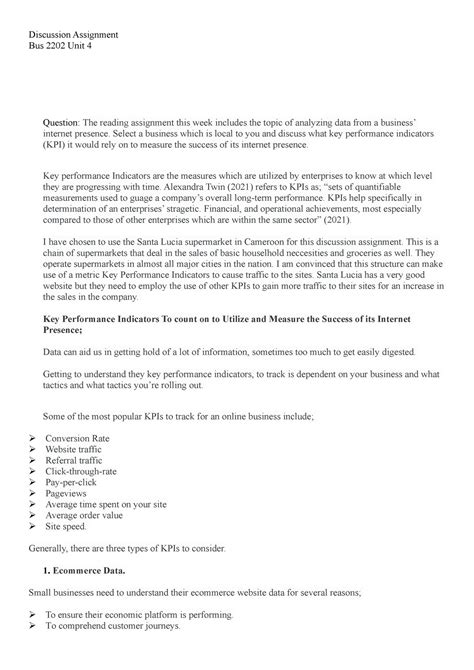Discussion Assignment Bus 2202 Unit 4 Select A Business Which Is