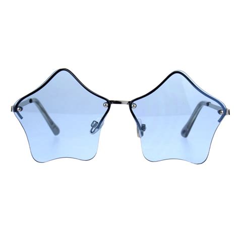 Blue Star Shape Sunglasses Glasses Cute Stars Lens Half Rimless Frame