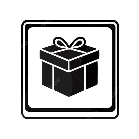 선물 선물 상자 선물 선물 흑백 사각형 로고 디자인 일러스트 레이션 벡터 흰색 배경에 영재의 단순한 검은색 아이콘 그림자 없음 작은 프레임 중앙 Png 일러스트 및