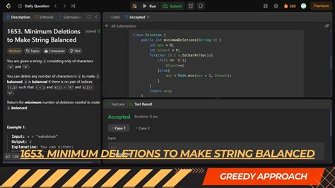 leetcode daily question 1653 minimum deletions to make string balanced is kabir coding