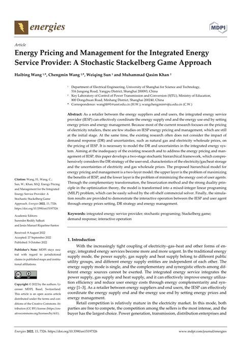 Pdf Energy Pricing And Management For The Integrated Energy Service Provider A Stochastic