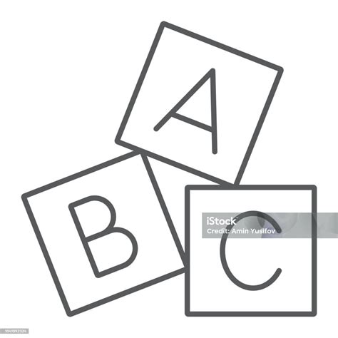 字母立方體細線圖示 Abc 和玩具 方塊符號 向量圖形 一個白色背景的線性模式向量圖形及更多字母表次序圖片 字母表次序 積木 圖示