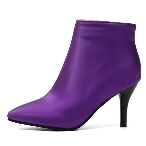 Fashion Women S Ankle Boots Purple Black Short Boot Ladies Waterproof
