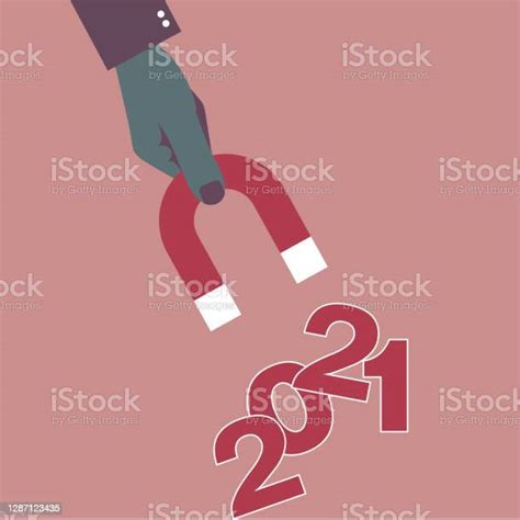 2021 년 새해 요소 디자인숫자를 유치하기 위해 한 손에 자석을 개최합니다 2021년에 대한 스톡 벡터 아트 및 기타 이미지