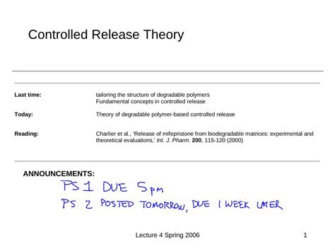 PDF Controlled Release Theory MIT OpenCourseWare Drug Diffusion Controlled Release