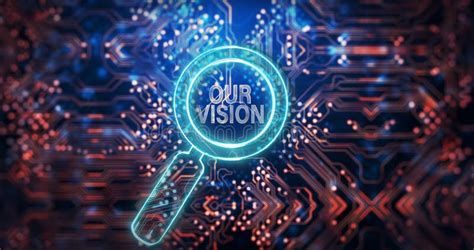 Image Of Magnifying Glass With Our Vision Text Over Computer Circuit