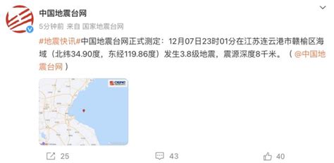 江苏连云港市海域发生38级地震！网友：青岛震感明显 青岛新闻网