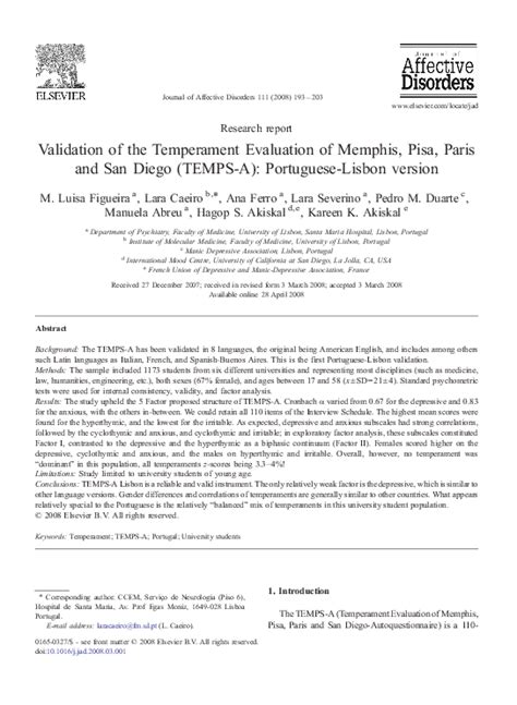 Pdf Validation Of The Temperament Evaluation Of Memphis Pisa Paris And San Diego Temps A