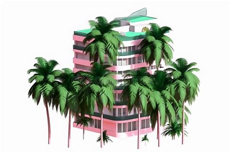 Residential Home Buildings Tropic Trees Palms Neural Network Ai Generated Stock Illustration