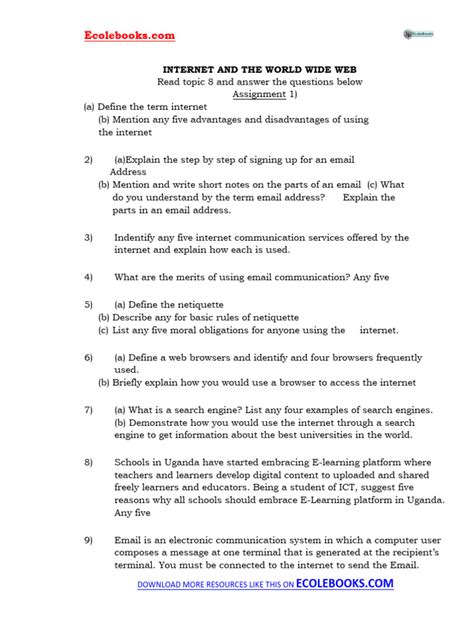 S6 Ict Revision Qns Guiding Questions Topic 8 Internet And The World Revision Past Papers