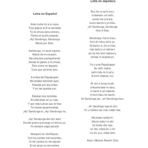 escribir la canción sandunga en español y zapoteco Brainly lat