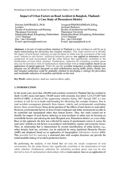 Pdf Impact Of Urban Factors On Road Accident In Bangkok Thailand